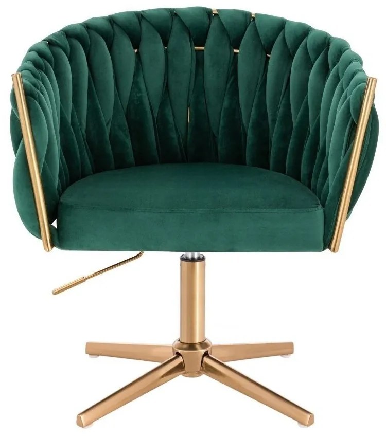 LuxuryForm DESIGN Otočná židle NORDEN VELUR na zlatém kříži - zelená