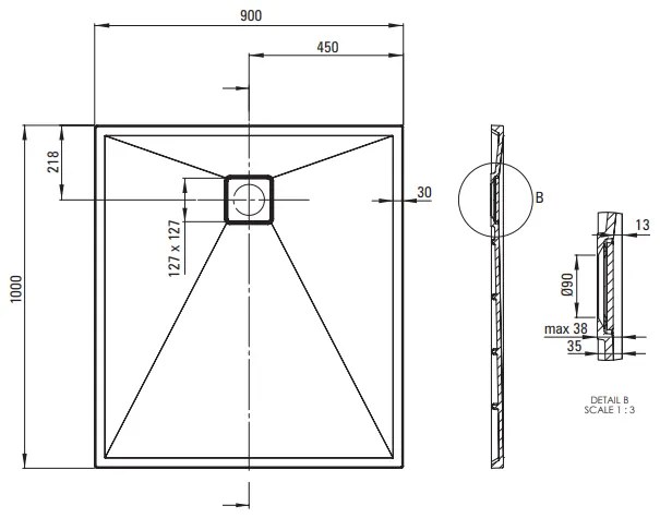 Aplomo Correo obdélníková sprchová vanička, antracit Rozměr vaničky: 100x90cm