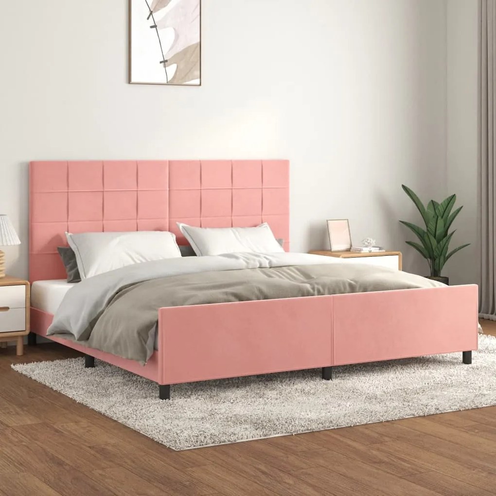 Rám postele s čelem růžový 200x200 cm samet 3125780
