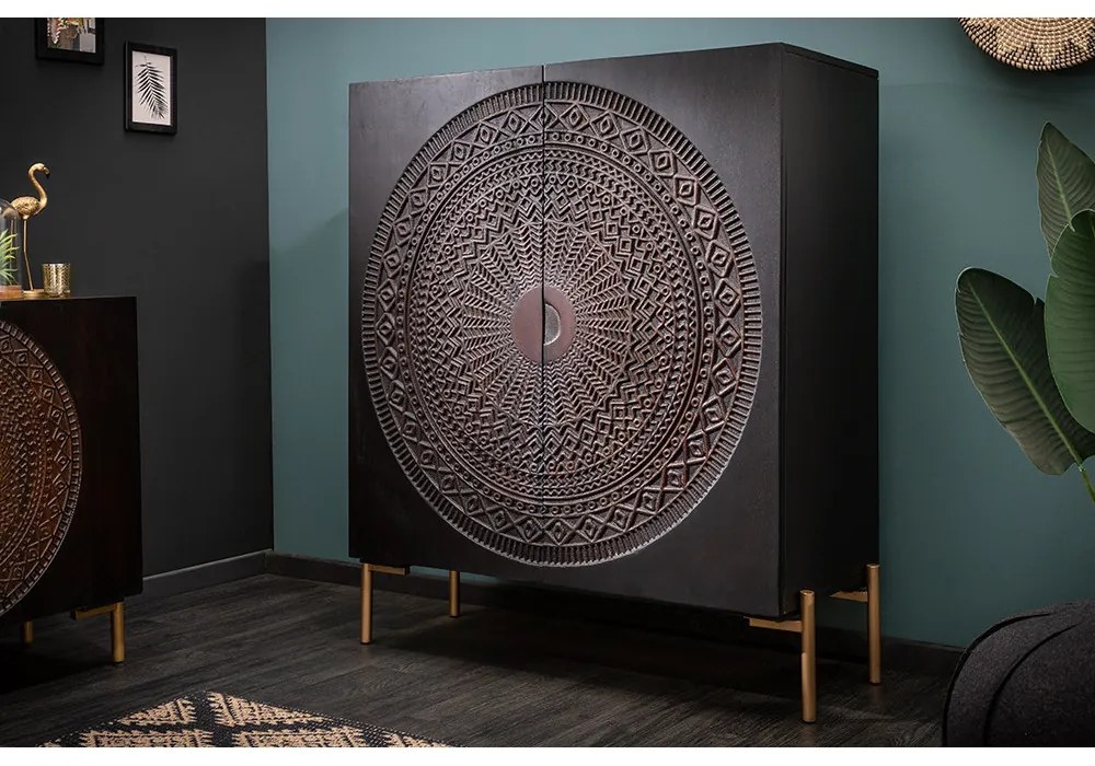 Massive home | Dřevěná designová komoda Black Mandala mango 41105