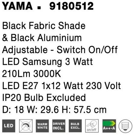 Designové nástěnné svítidlo Yama 18 černé