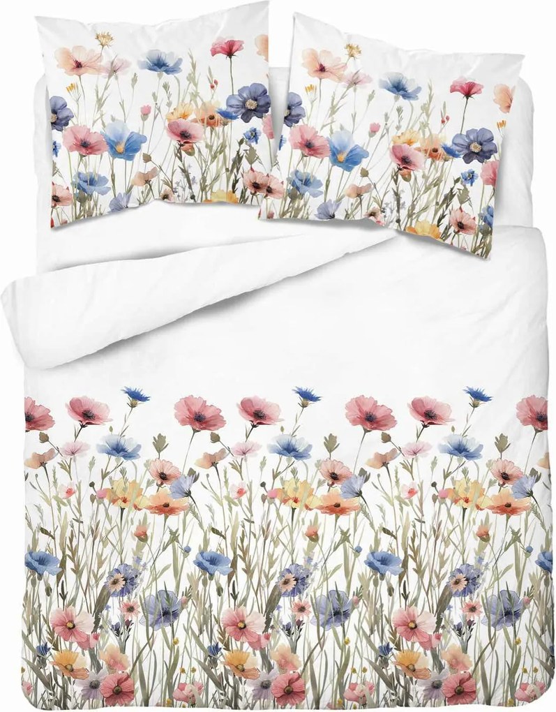 Detexpol Bavlněné povlečení 220x200 Bílé s letními lučními květy - barevné povlečení v boho stylu, 100% bavlna - 5341 A - Soft Meadow