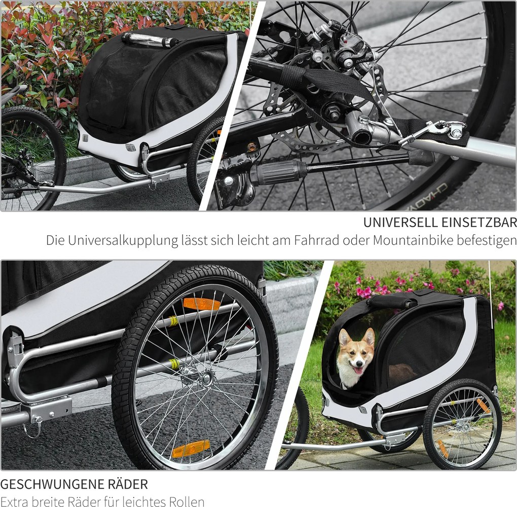 PawHut přívěs pro psy přívěs na kolo přívěs pro přepravu psů kolo bílé+černé 130x73x90cm | Aosom