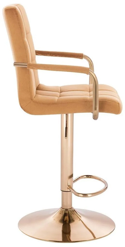 LuxuryForm DESIGN Barová židle VERONA GOLD VELUR na zlaté kulaté podstavě - medová