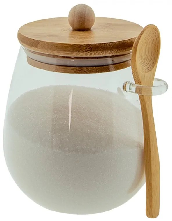 Skleněná dóza/ cukřenka s bambusovým víčkem a lžičkou – 660 ml