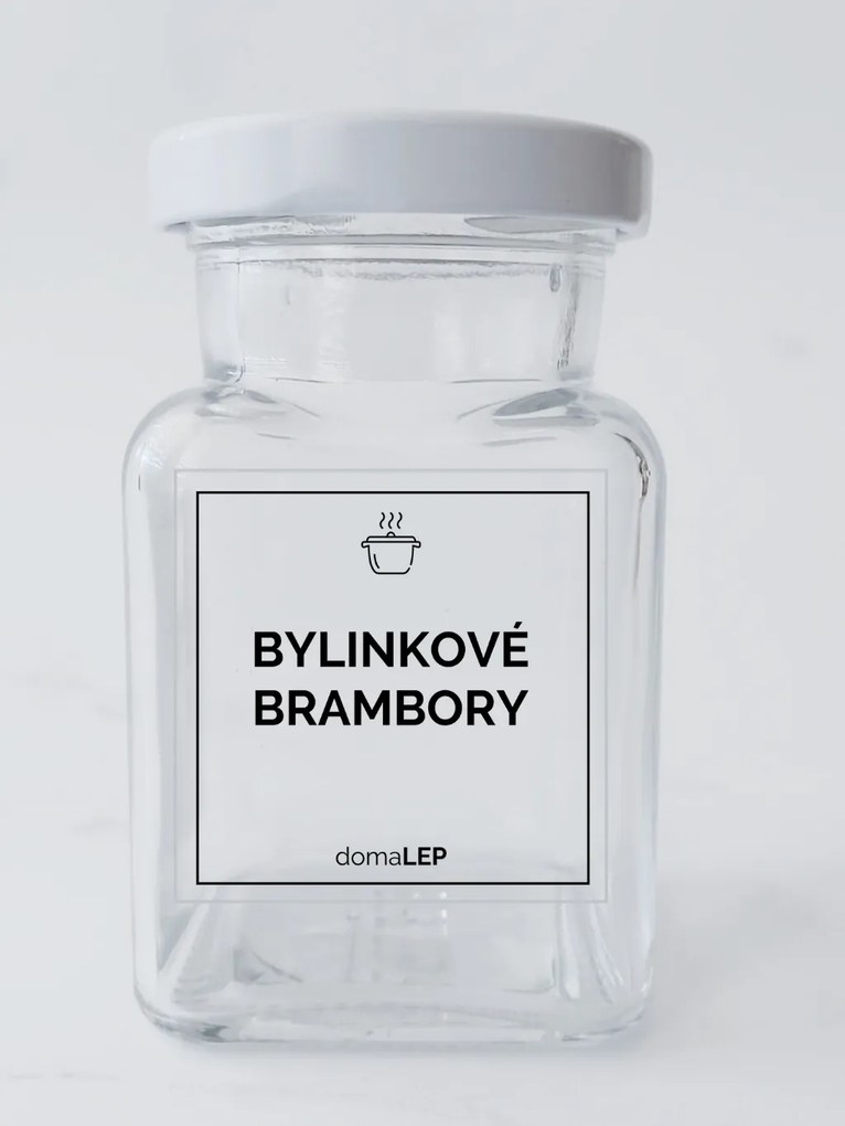 Samolepka na kořenky BYLINKOVÉ BRAMBORY průhledná 5 × 5 cm tučné písmo