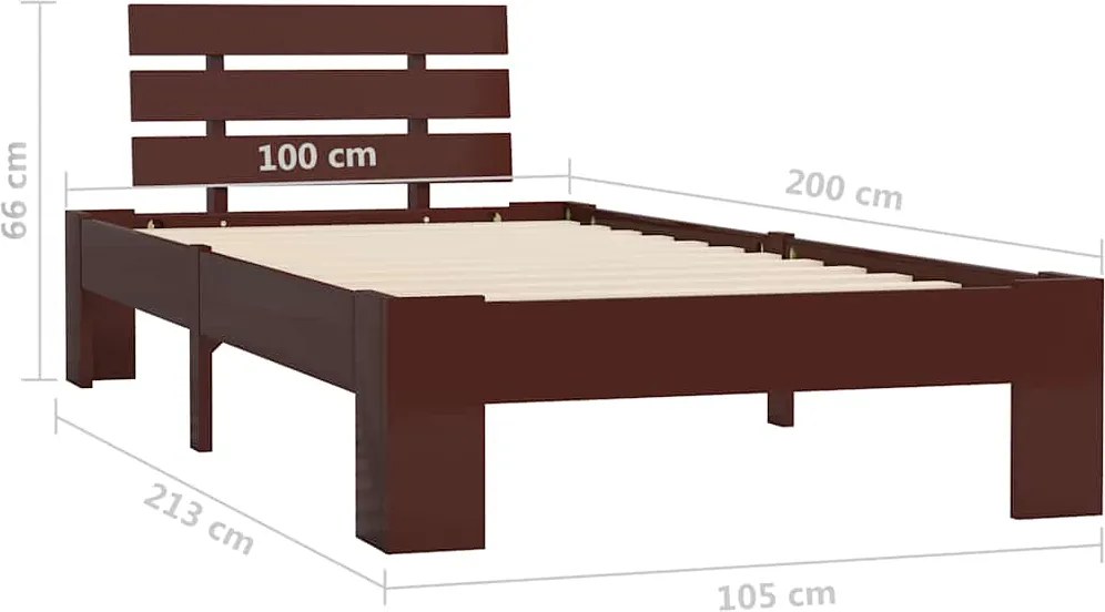 Rám postele tmavě hnědý masivní borovice 100 x 200 cm 283173
