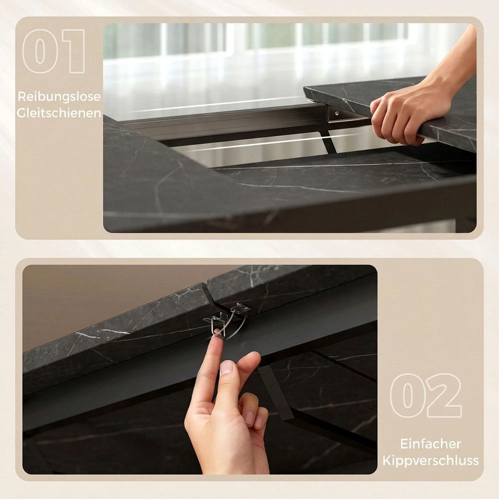 HOMCOM Rozkládací jídelní stůl 140-180 cm pro 6-8 osob, obdélníkový v industriálním designu s ocelovou konstrukcí, černá