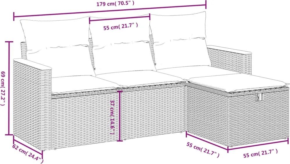 4dílná zahradní sedací souprava s poduškami černá polyratan 3265270