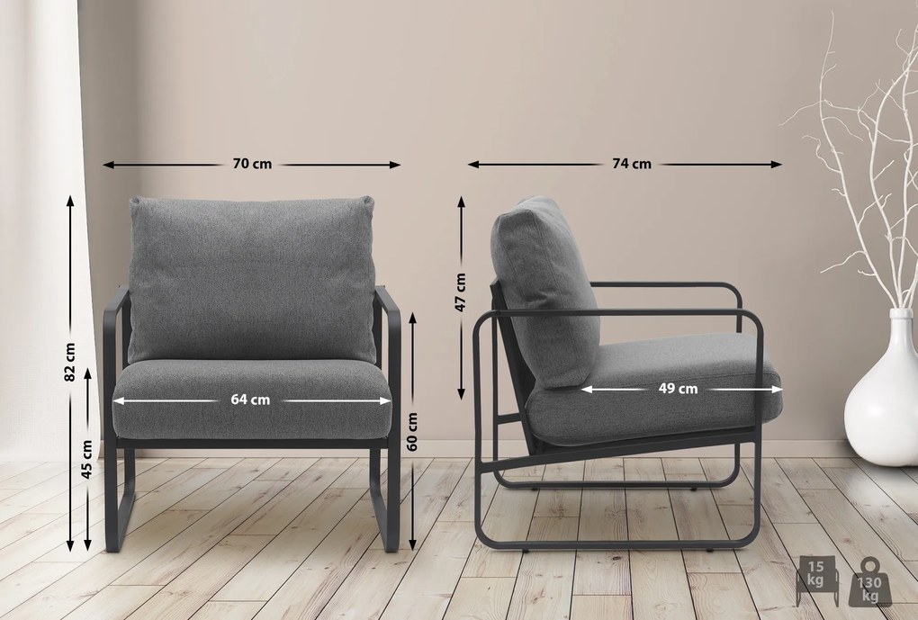 Relaxační křeslo Manea látka – tmavě šedá
