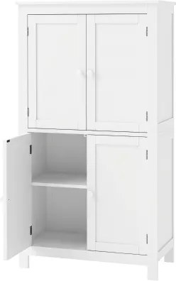 HOMCOM koupelnová skříň se 4 dvířky a nastavitelnými policemi, pro prádelnu, obývací pokoj, kuchyň, 60x30x110 cm, bílá