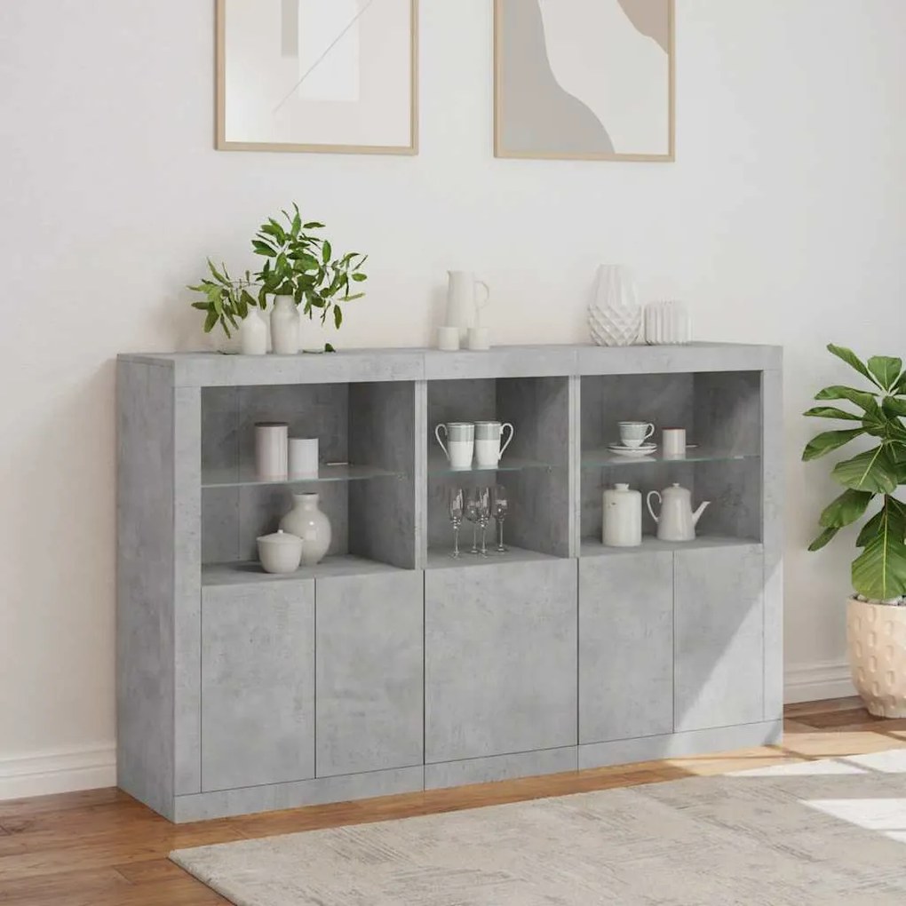Příborník s LED osvětlením betonově šedý 162 x 37 x 100 cm 3209145