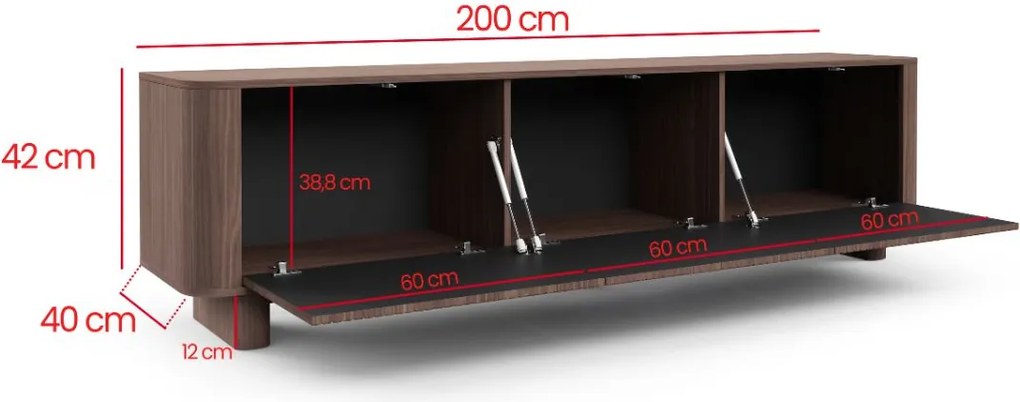 TV stolek Trenza 200 cm na nožkách ořech lincoln