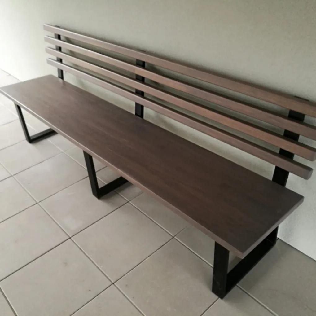 KULHÁNEK Designová zahradní lavice s opěradlem - dlouhá Délka: 250 cm, Odstín nátěru: olej - palisandr, Odstín podnože: černá - RAL 9005