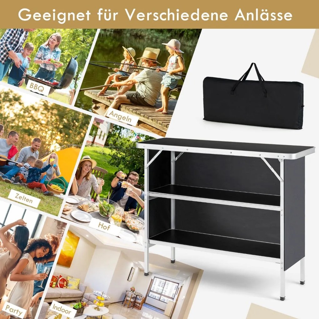 Costway Skládací hliníkový kempingový stůl se 2 patry Camping Cabinet, černý