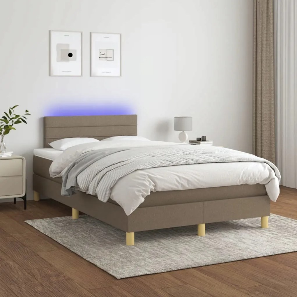 Box Spring Postel S Matrací A Led Textil Taupe vodorovné pruhy 120 x 200
