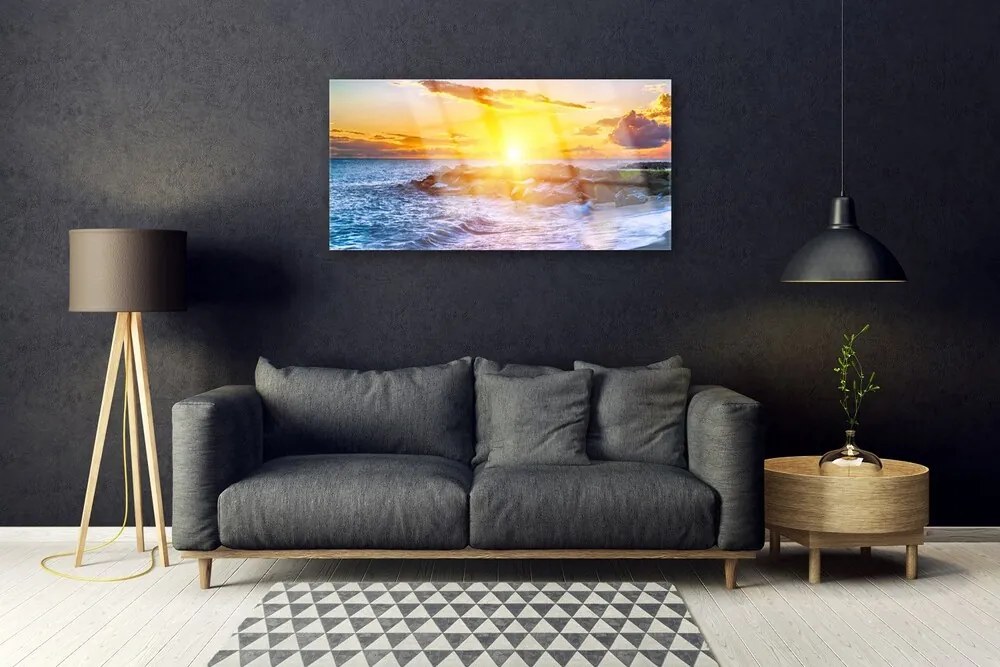 akrylový obraz Západ Slunce Moře Pobřeží 100x50 cm
