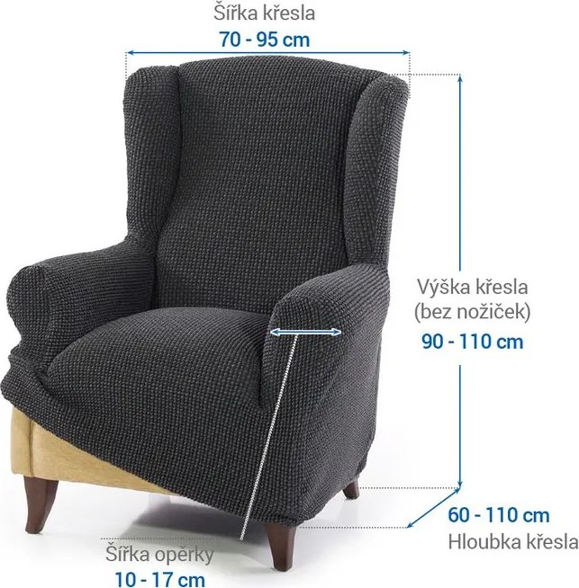 Super strečové potahy NIAGARA antracitová křeslo ušák (š. 70 - 95 cm)