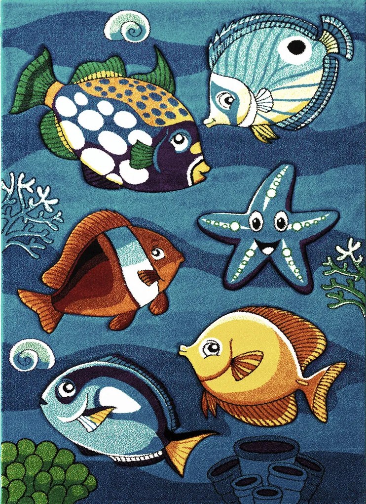 BE Dětský koberec Smart Kids 22308 NAVY - námořnická modrá obdélníková, ryba Rozměr: 120x180 cm