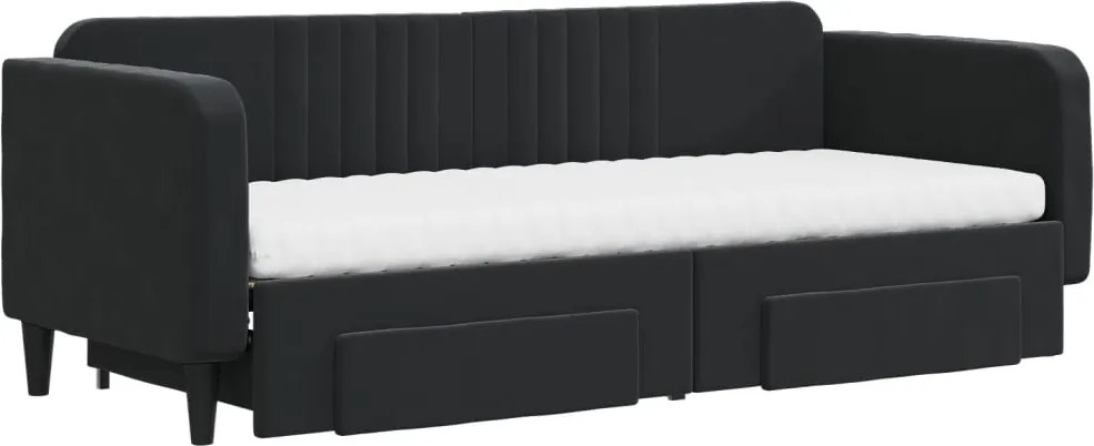 Válenda s přistýlkou a zásuvkami černá 80 x 200 cm samet 3197132