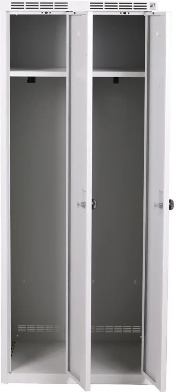 Kovová šatní skříňka S7, 2 oddíly, 1500 x 600 x 500 mm, demont, otočný zámek, grafitové dveře