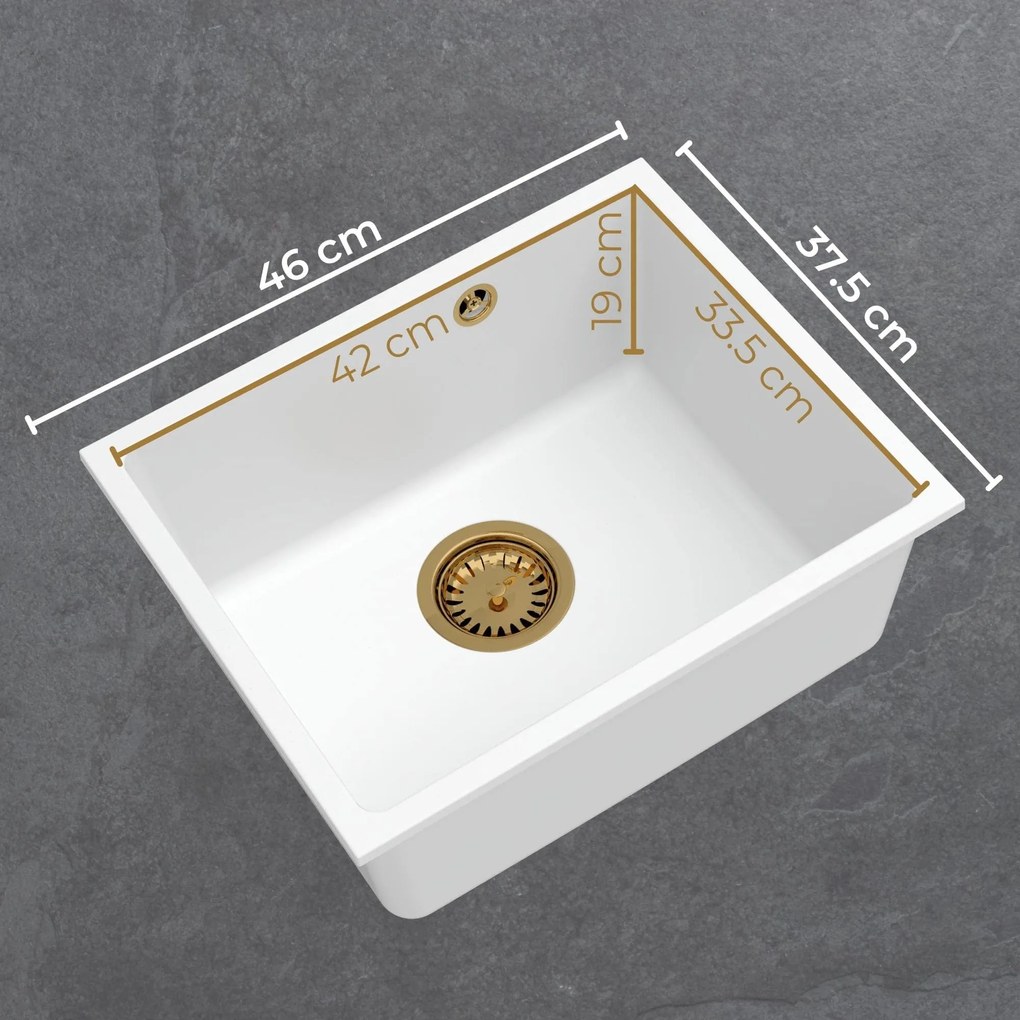 Sink Quality Crypton 55, kuchyňský granitový dřez 460x375x205 mm + chromový sifon, černá skvrnitá, SKQ-CRY.B.1KBO.55.X