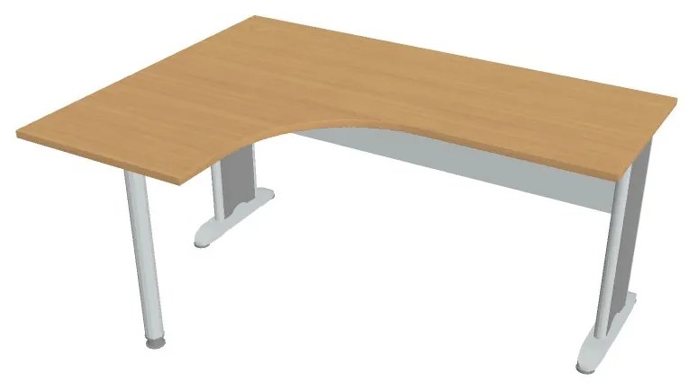 Stůl ergo oblouk pravý 160×120/60 cm - Hobis Cross CE 60 P Dekor stolové desky: buk, Dekor lamino podnože: šedá, Barva nohou: Stříbrná