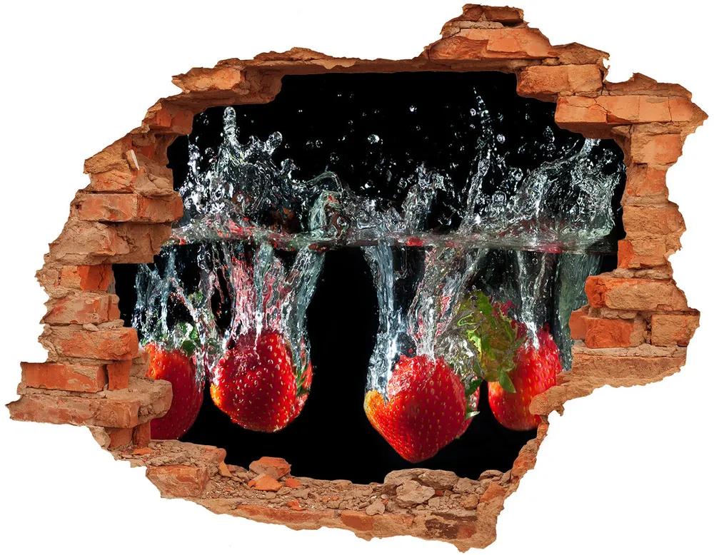 Wallmuralia Nálepka 3D díra na zeď Jahody pod vodou 90x70 cm
