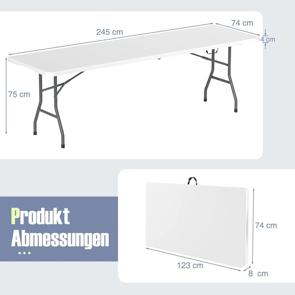 Costway XXL zahradní stůl s HDPE stolní deskou a rukojetí, skládací párty