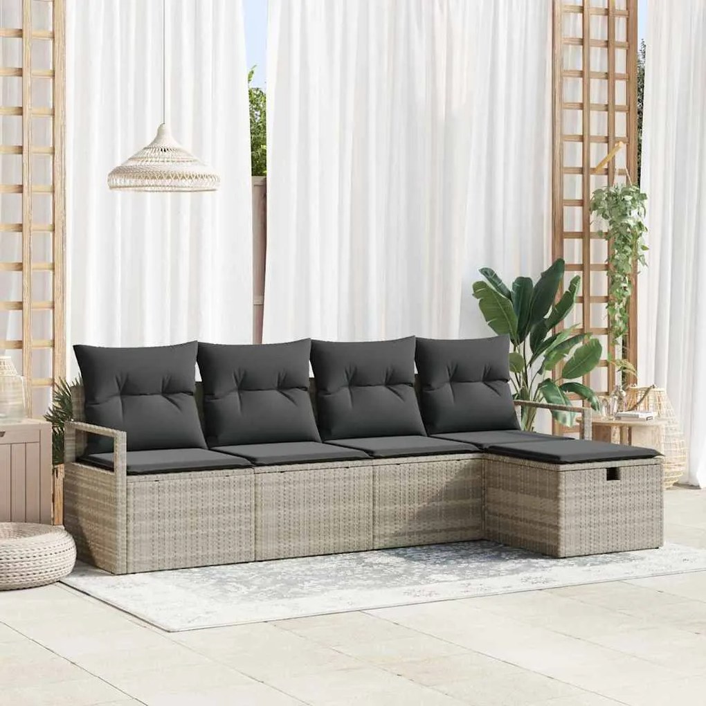 Set pohovek s polštářem s úložištěm Světle šedá polyratan 3359161