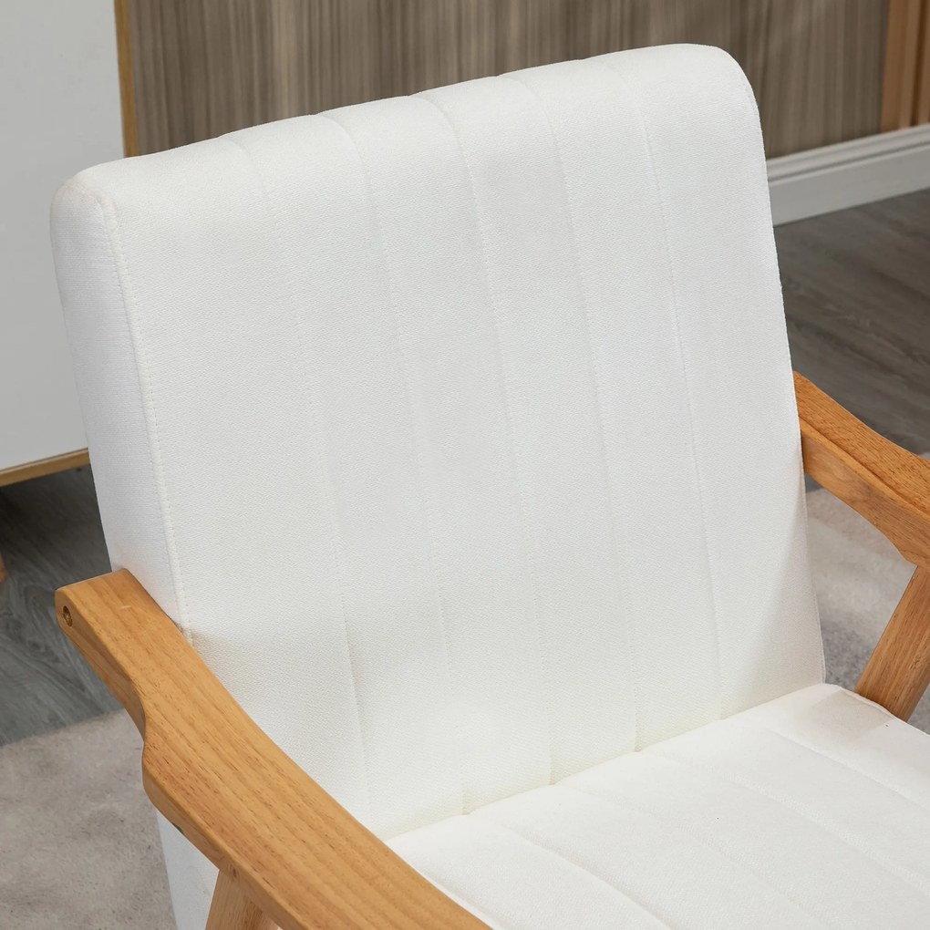 HOMCOM čalouněné křeslo lounge chair v sametovém vzhledu s područkami, design Scandi, krémová, 68x74x82cm
