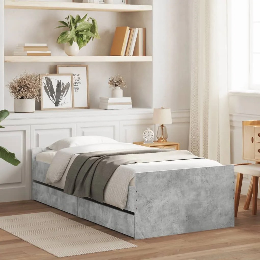 Rám postele se zásuvkami betonově šedý 100 x 200 cm 3207367