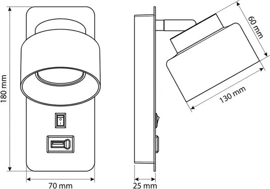 Brilagi - Nástěnná lampa s USB portem AURA LUX 1xGX53/30W/230V černá/kouřová