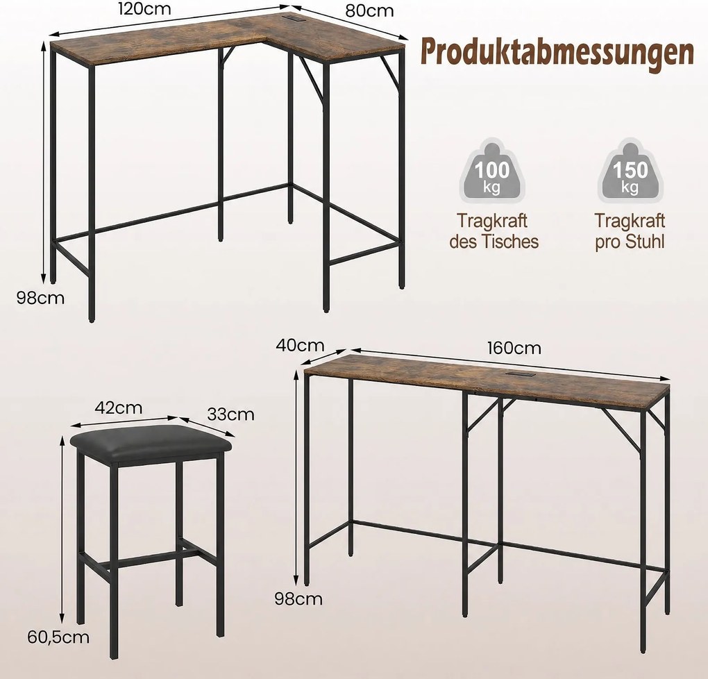 Costway Barový stolní set s 2 barovými židlemi, barový stůl
