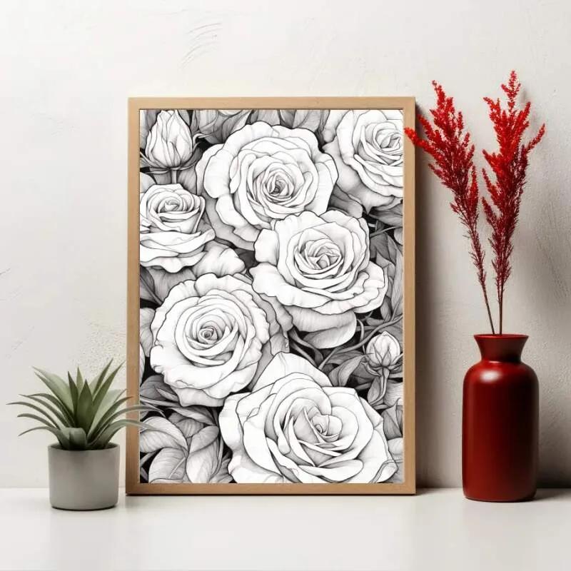 Plakát - Elegance černobílých růží