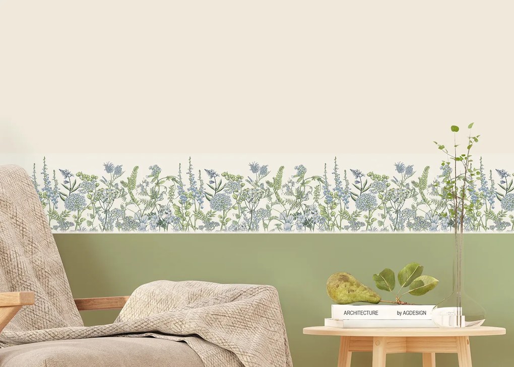 Samolepící bordura na zeď Květy Vikve na Béžové | 5 m x 13.8 cm | DWB8529