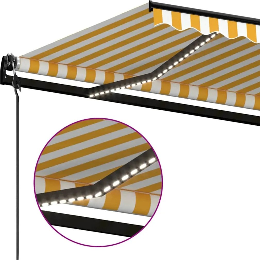 Automatická markýza LED a senzor větru 400x350 cm žlutobílá 3069193