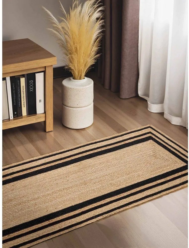 Černý/v přírodní barvě oboustranný/ručně tkaný jutový běhoun 80x250 cm Looma – Hanse Home