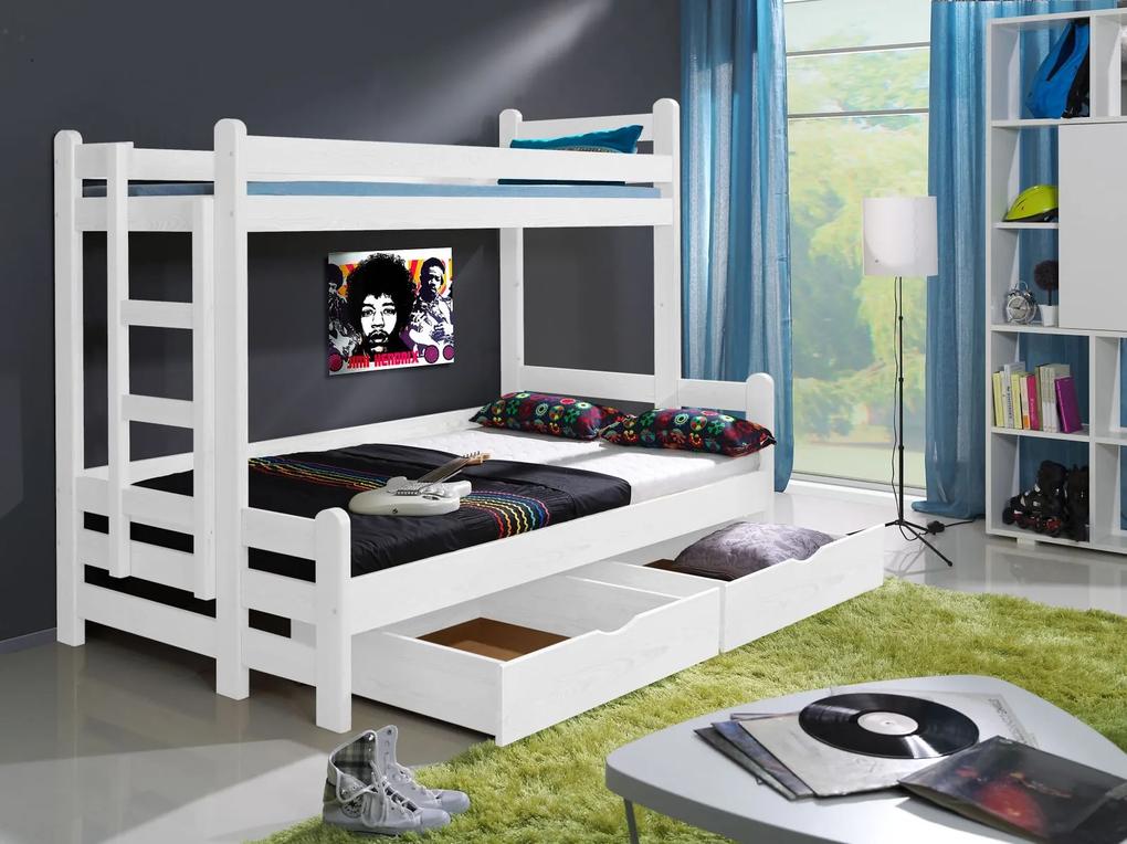 Patrová postel Benjamin 80x200 cm s rozšířeným spodním lůžkem 120x200 cm Grafit, bez matrací, žebřík na pravé straně