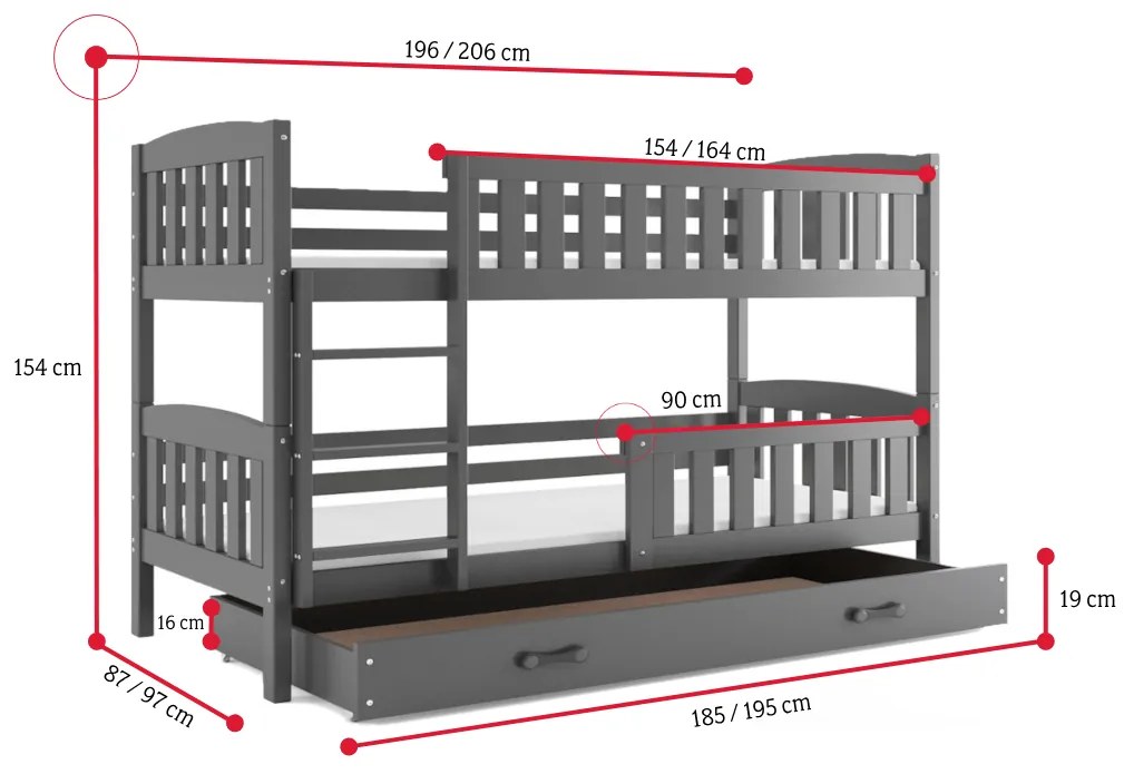 Expedo Patrová postel FLORENT 2 + úložný prostor + matrace + rošt ZDARMA, 80x190, bílý, bílá