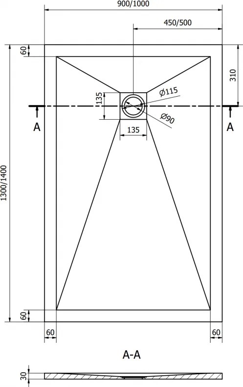 Mexen Stone+, obdélníková vanička z minerálního kompozitu 140 x 100 cm, bílá, bílá krytka, 44101014-W