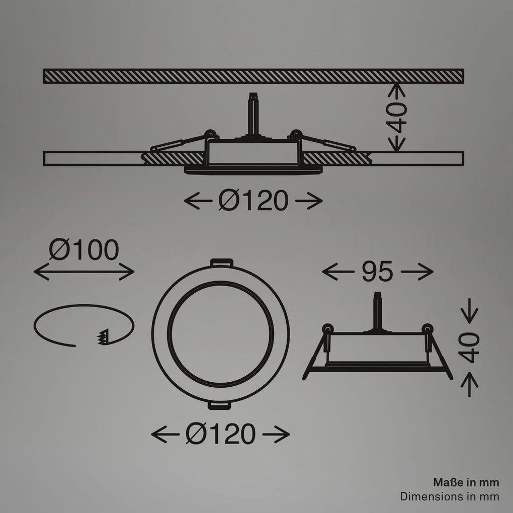 BRI 3945036 Fungo vestavné bodové svítidlo 100mm 3ks sada - 7W, 700lm, LED, stmívatelné, IP65, bílé - BRILONER