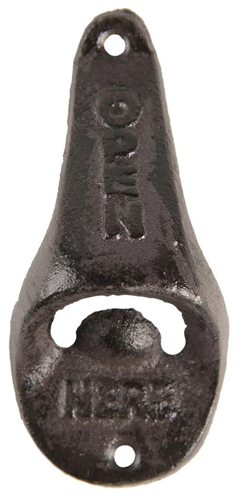 Hnědý kovový nástěnný otvírák na láhve - 10*5*4 cm