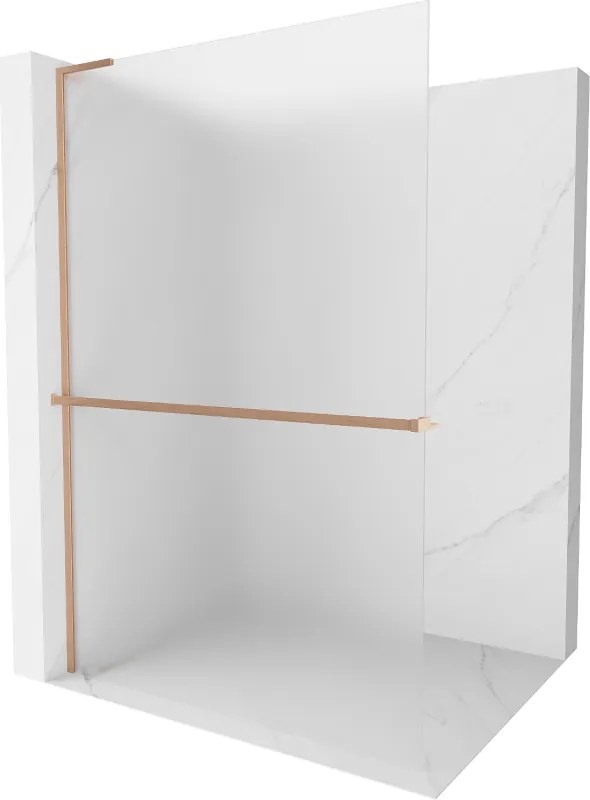 Mexen Kioto+ L, sprchová zástěna Walk-In s poličkou a věšákem 90 x 200 cm, 8mm sklo námraza, měděný matný profil, 800-090-123-65-30
