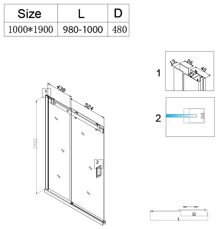 BPS-koupelny Posuvné sprchové dveře HYD-PD03B 100 zlaté/transparent pro instalaci do niky