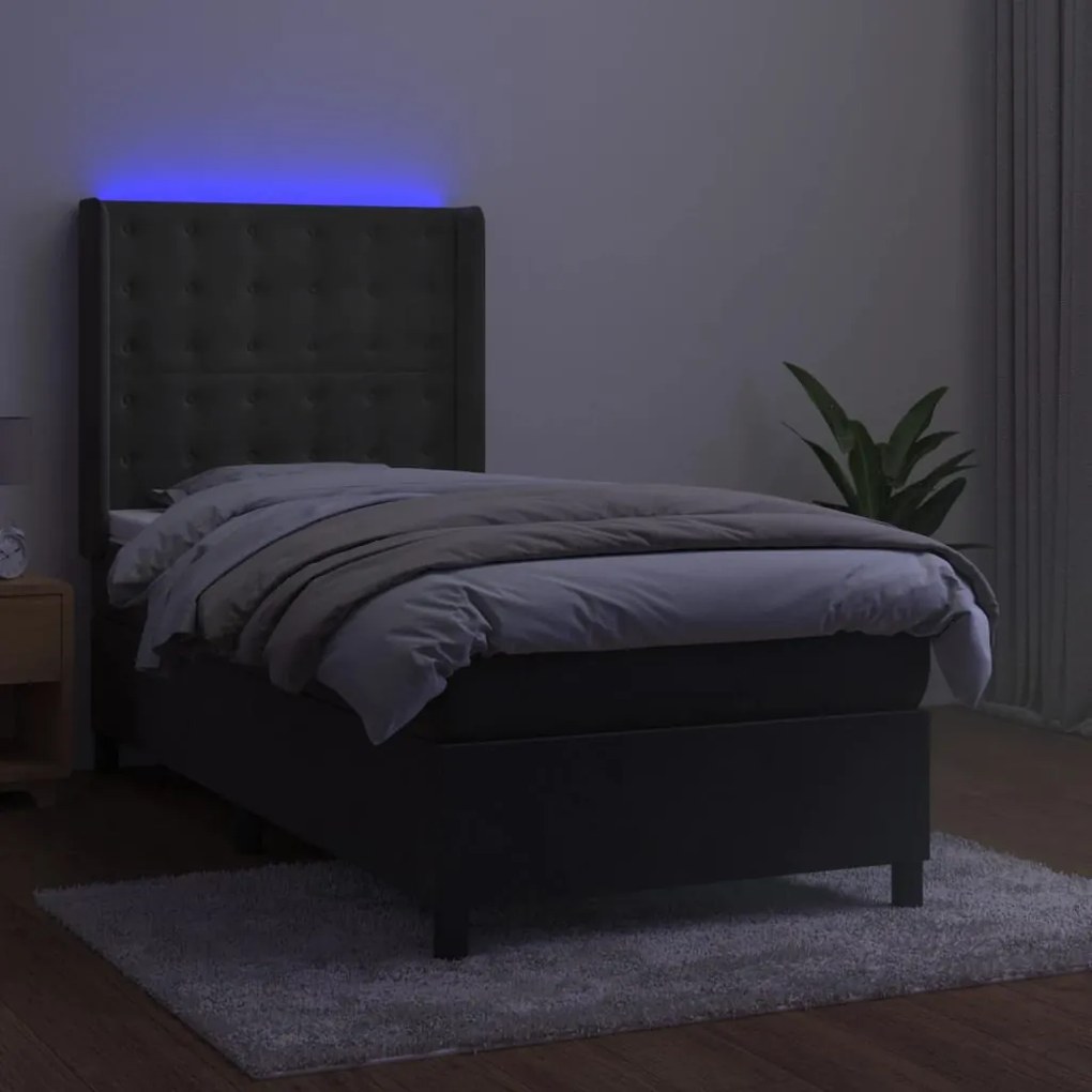 Box spring postel s matrací a LED tmavě šedá 90x190 cm samet 3139776