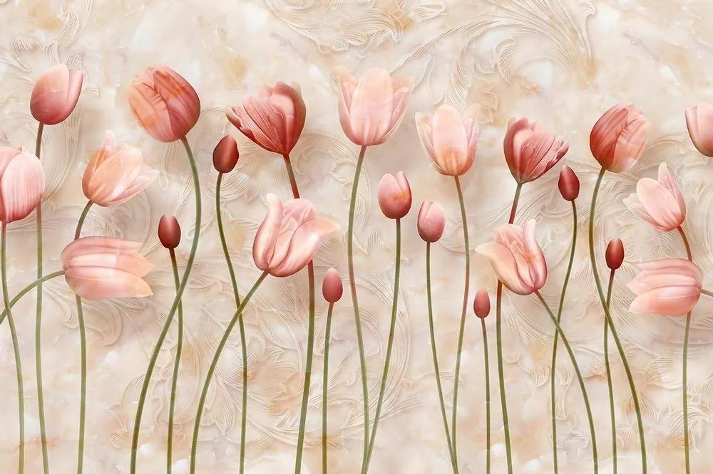 Tapeta krásné tulipány na abstratním pozadí - 225x150 cm