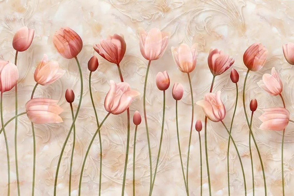 Tapeta krásné tulipány na abstratním pozadí - 300x200 cm