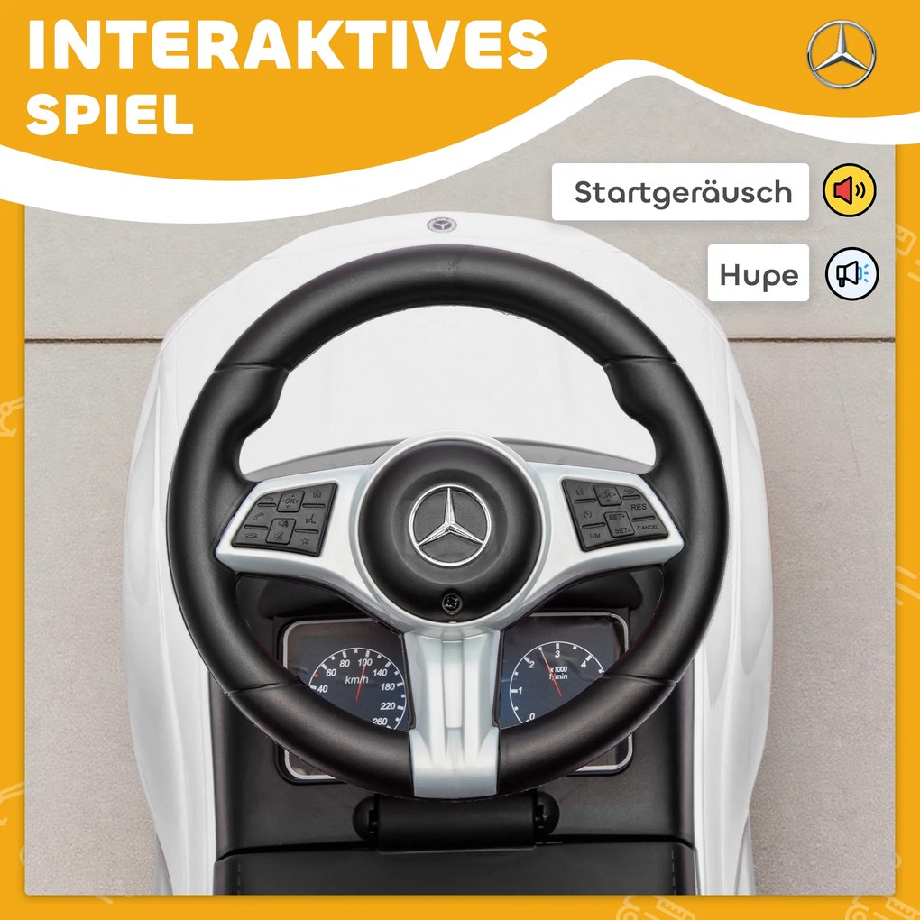 AIYAPLAY Dětské odrážedlo Mercedes-Benz C-Class s klaksonem, zvuky motoru, úložným prostorem, pro děti 18-36 měsíců, bílé