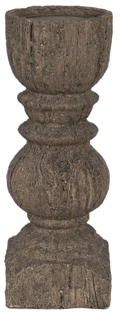 Hnědý svícen v dřevěném retro dekoru Alix - Ø 9*25 cm